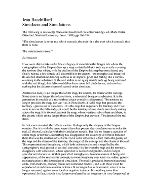 In-Depth Analysis of Jean Baudrillard's Simulacra and Simulation - This ...
