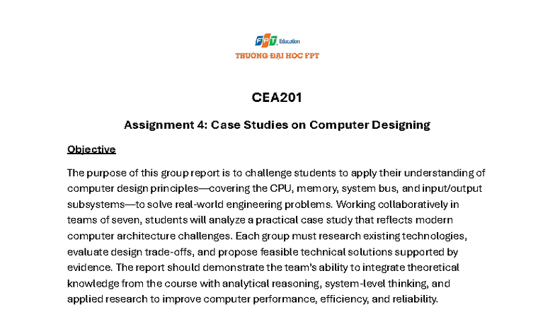 CEA201 Assignment 4: Case Studies in Computer Design Analysis - Studocu