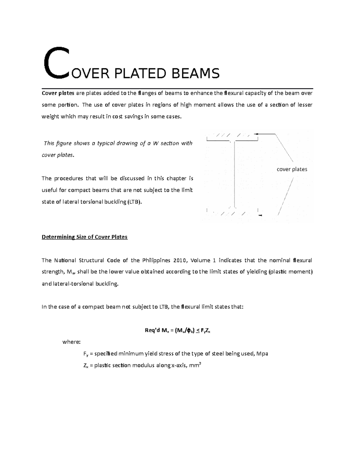 STEEL DESIGN 10: Cover Plate Applications for Plated Beams - Studocu