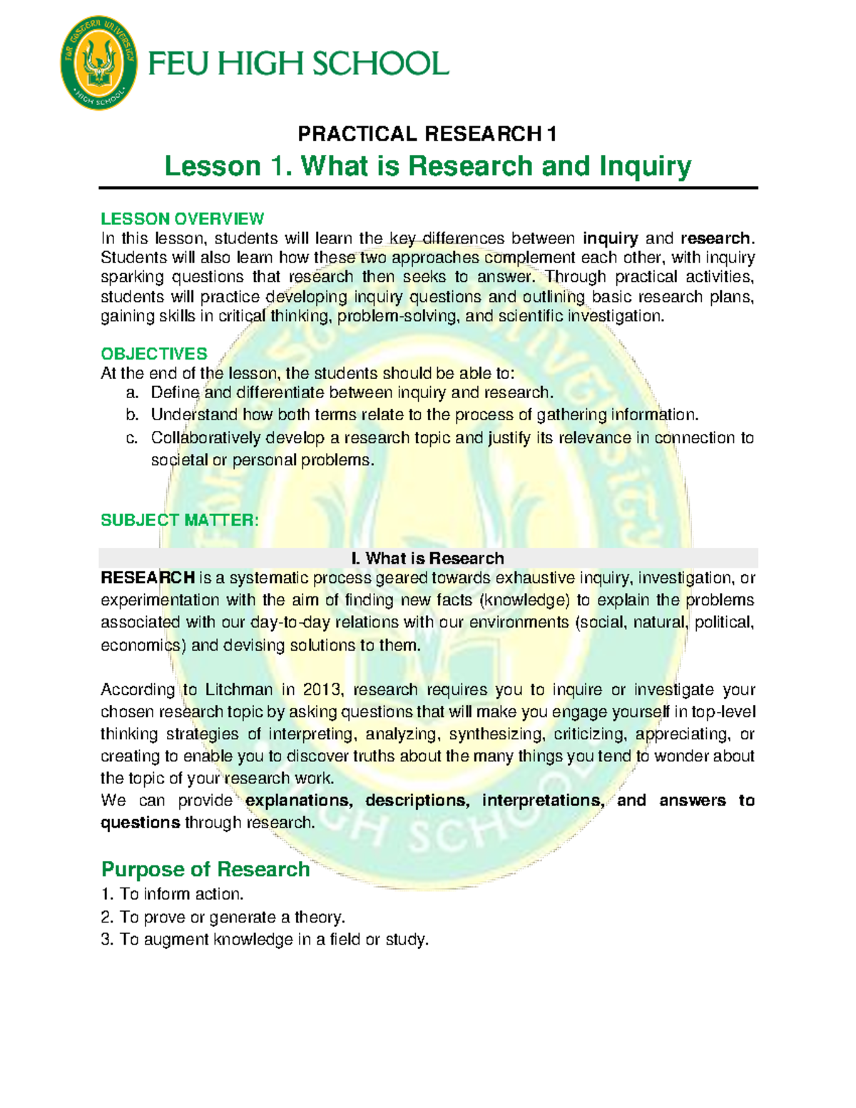 Research and Inquiry - PRACTICAL RESEARCH 1 Lesson 1. What is Research ...