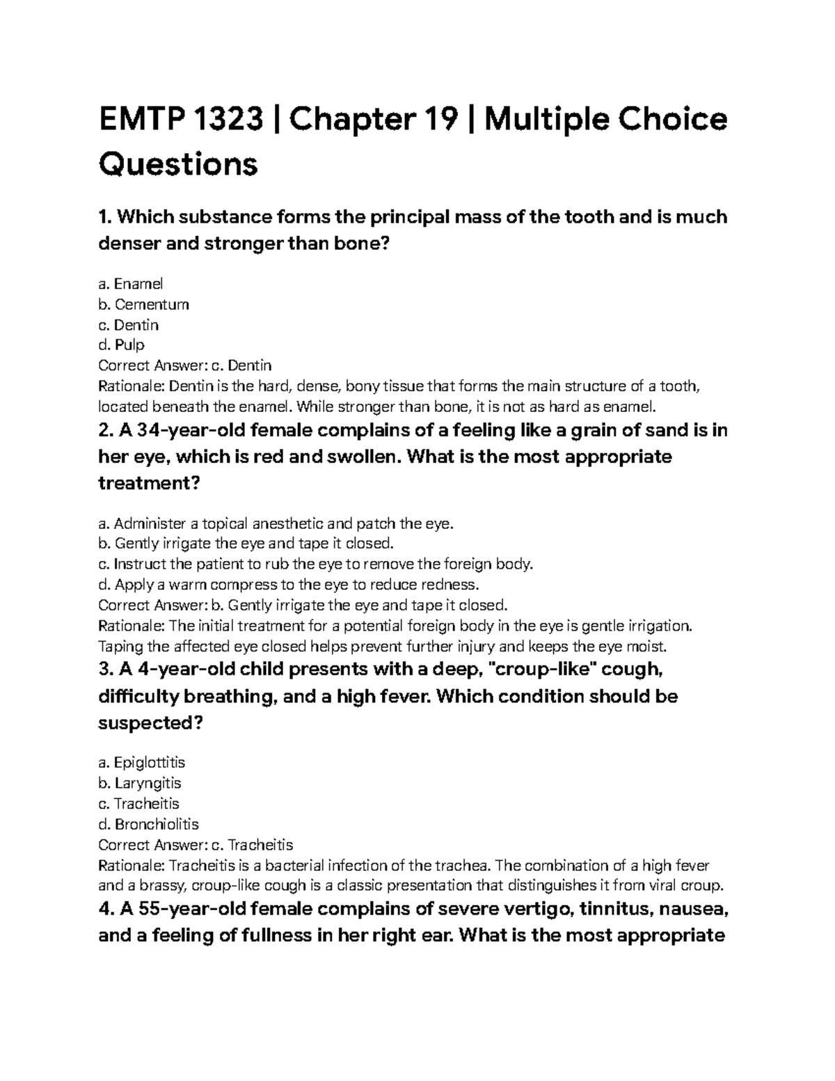 EMTP 1323 Chapter 22 Genitourinary and Renal Emergencies MCQs - Studocu