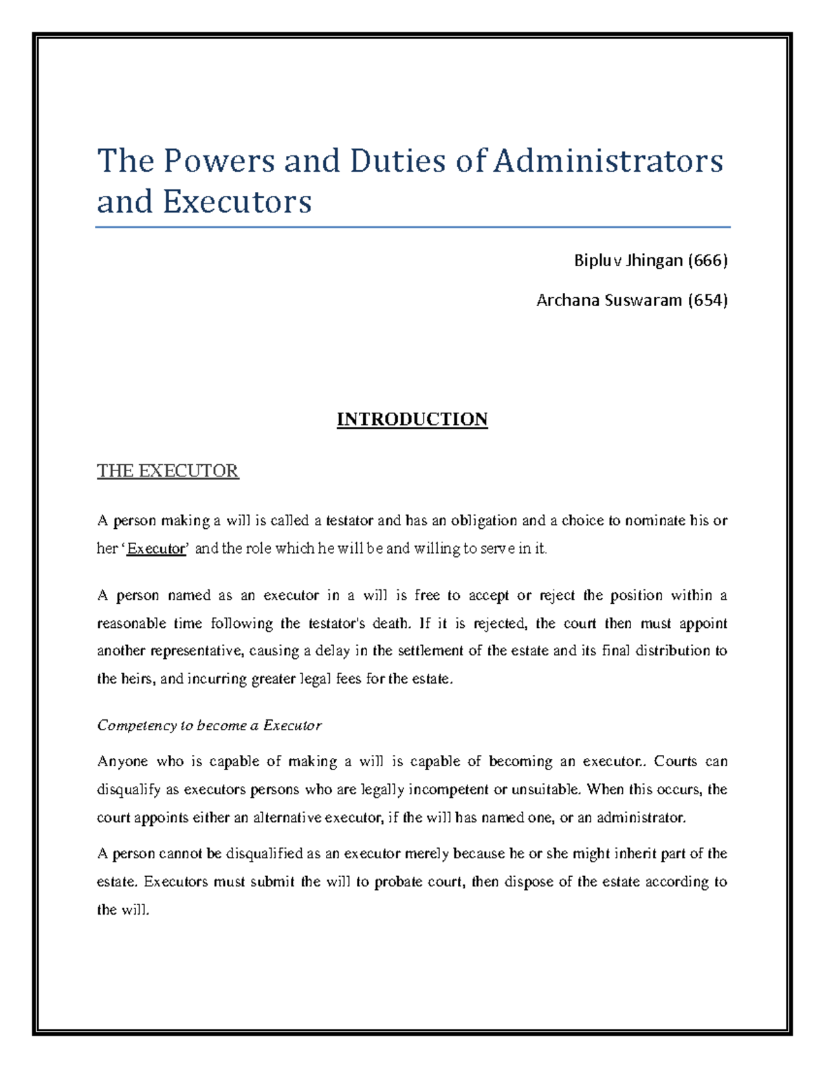 214104462 powers of executors - The Powers and Duties of Administrators and Executors Bipluv ...