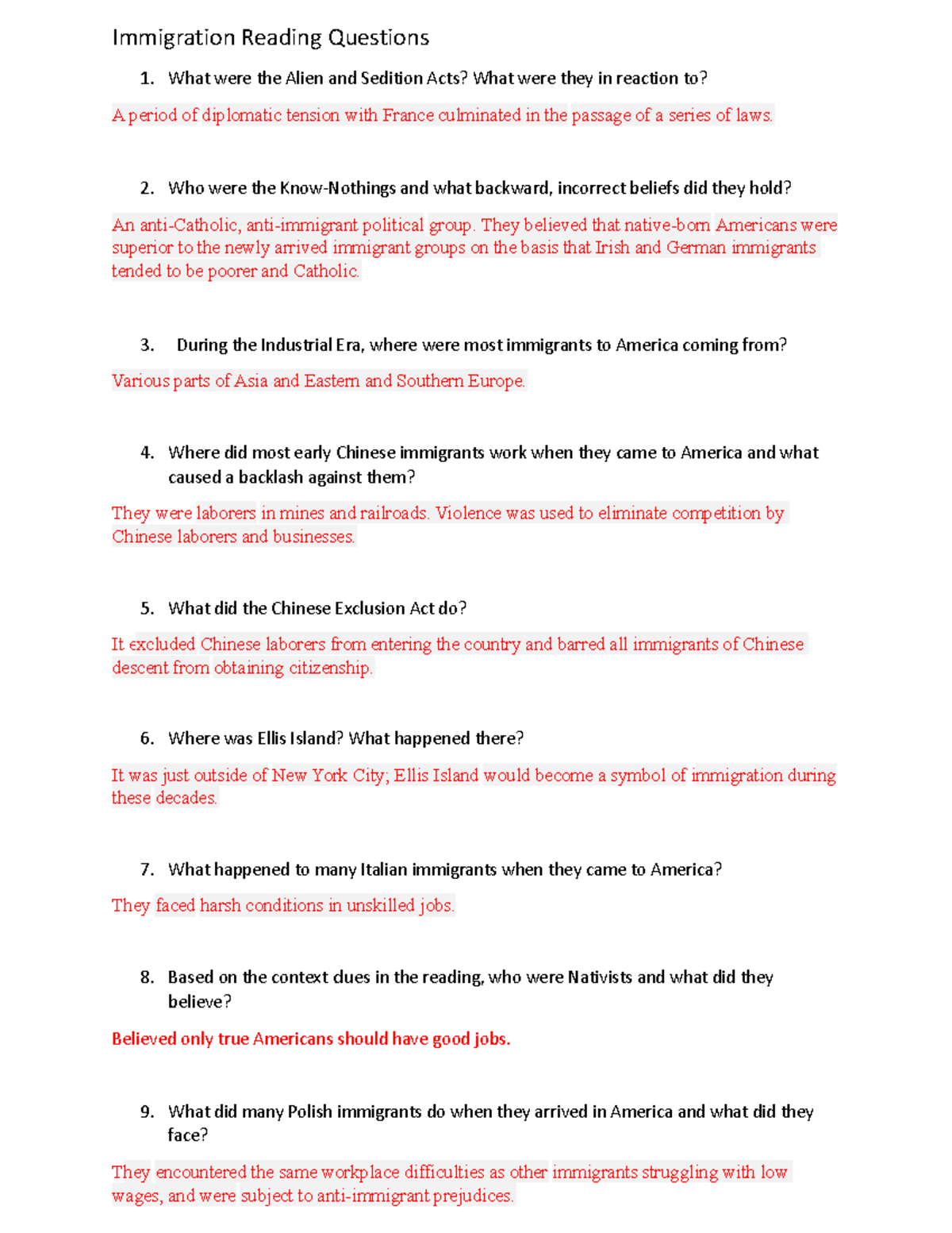 LOC Immigration Reading Questions & Key Concepts Discussion - Studocu