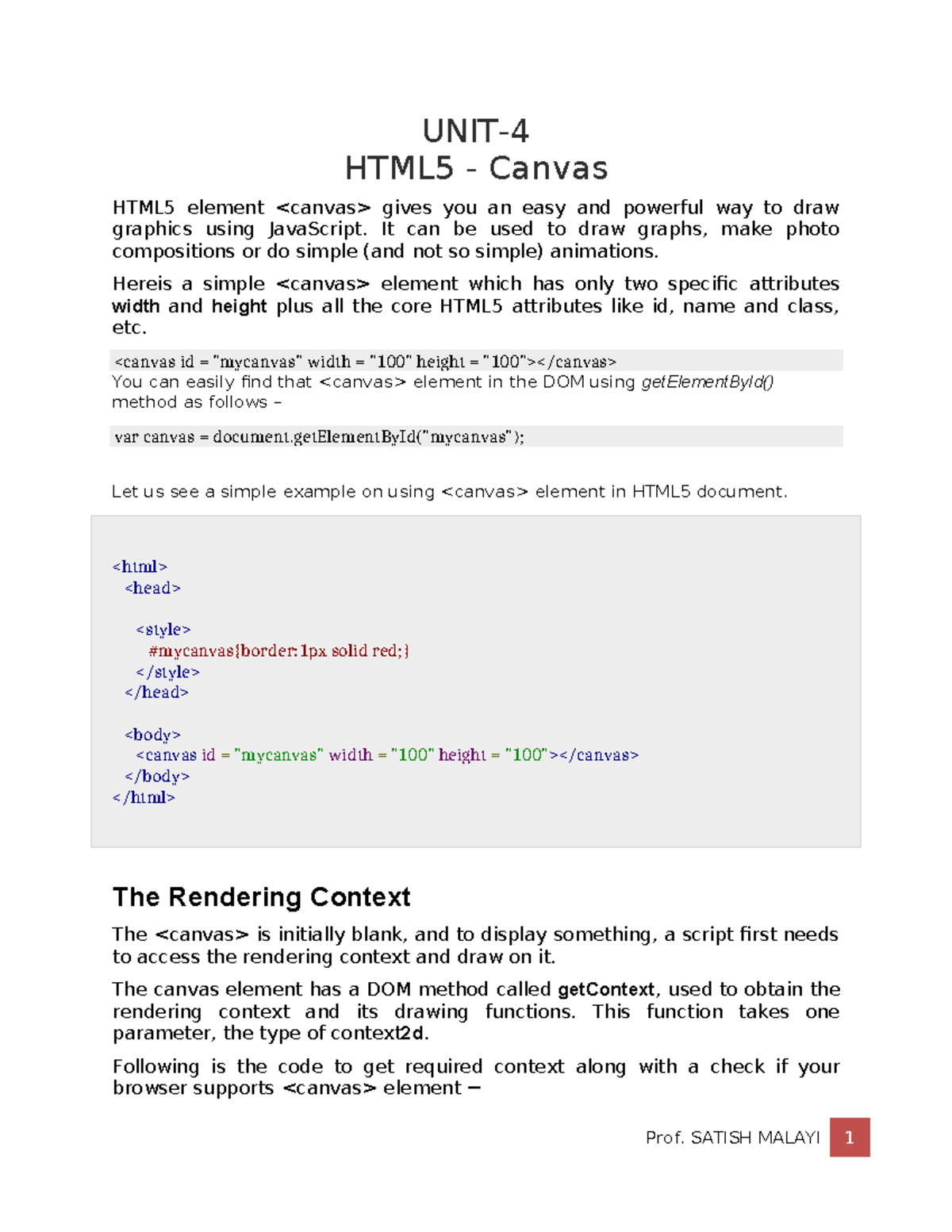 UNIT - 4 Multimedia & Animation - UNIT- HTML5 - Canvas HTML5 element ...