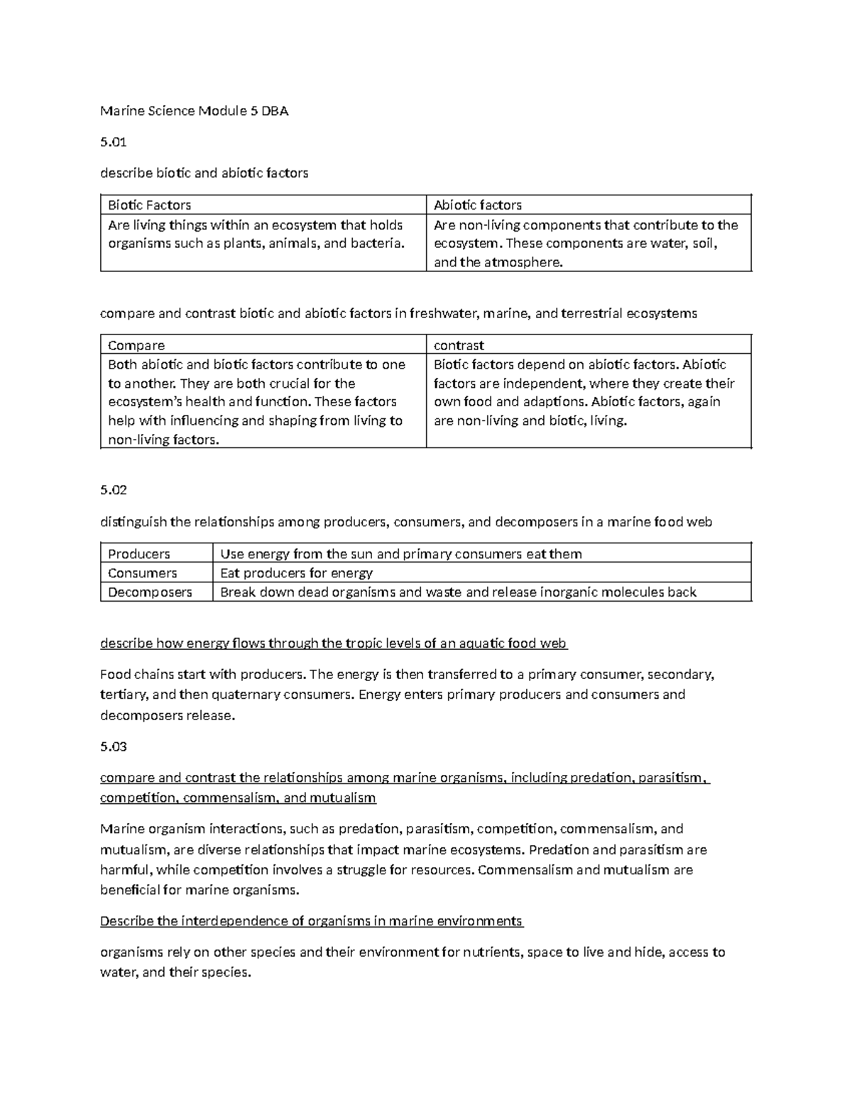 Marine Science Module 5 DBA - Understanding Ecosystem Relationships ...