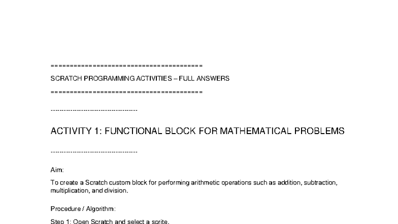 Scratch Programming Activities: Full Answers & Solutions - Studocu
