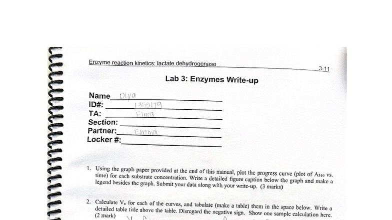 LTI AR5 119 Lab 3: Enzyme Kinetics of Lactate Dehydrogenase - Studocu
