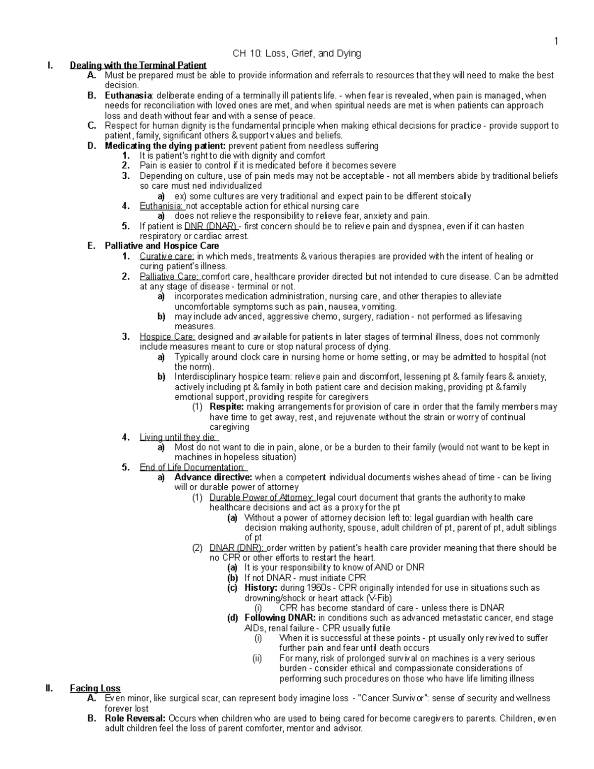 CH 10 - Nursing Care Essentials: Loss, Grief, and Dying Insights - Studocu