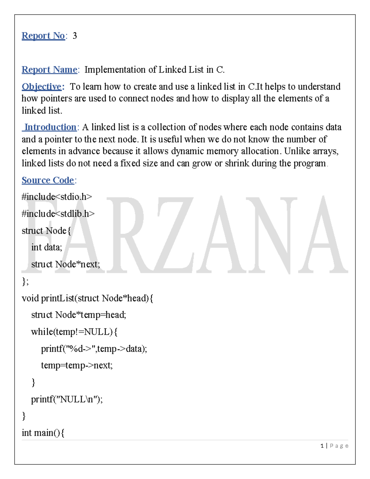 C Programming: Implementing Linked Lists - Report No. 3 - Studocu