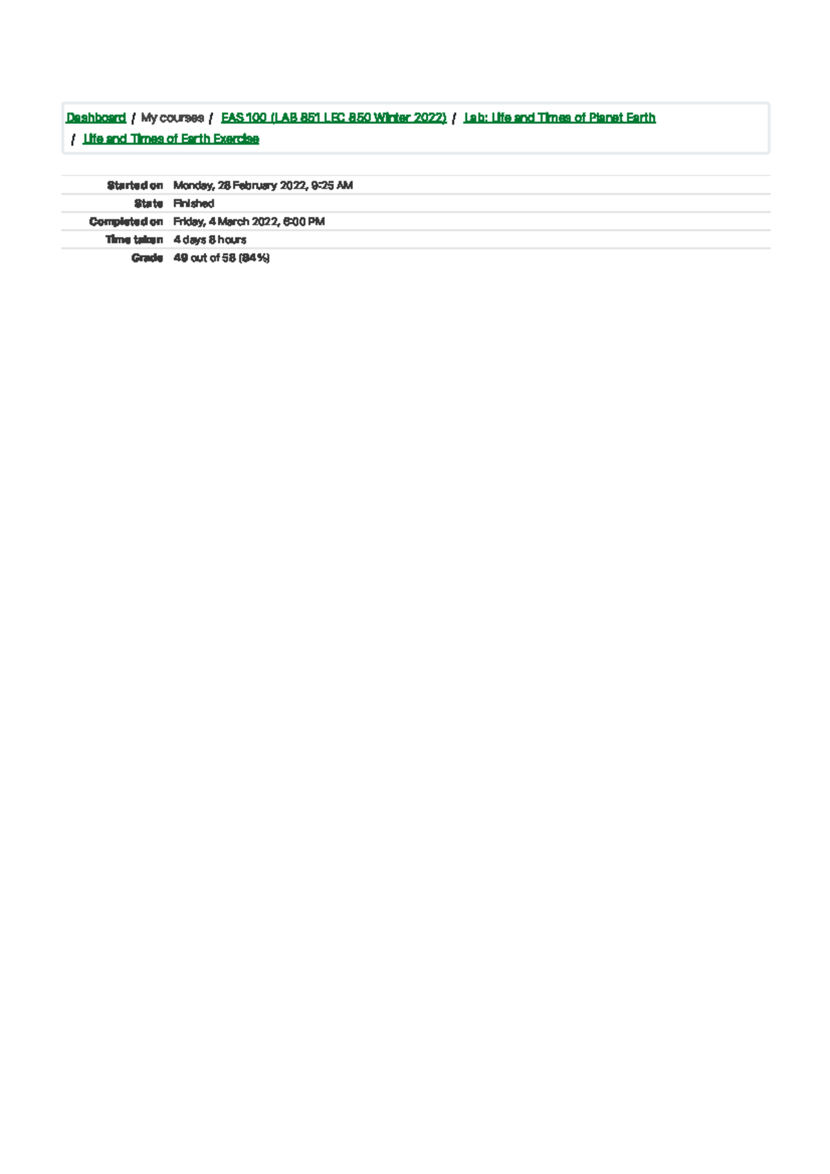 Lab Assignment 3 for EAS 100: Life & Times of Earth Overview - Studocu