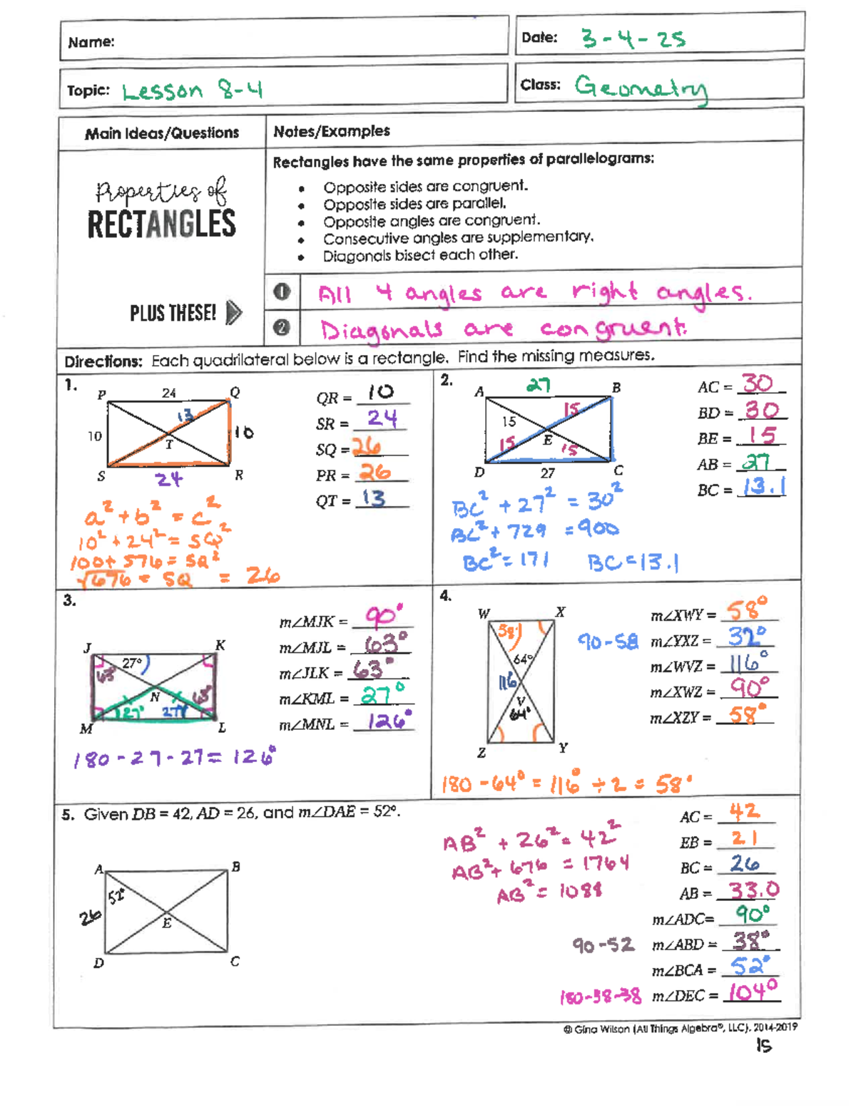 G2 8-4 Lesson: Properties of Rectangles in Geometry - Studocu