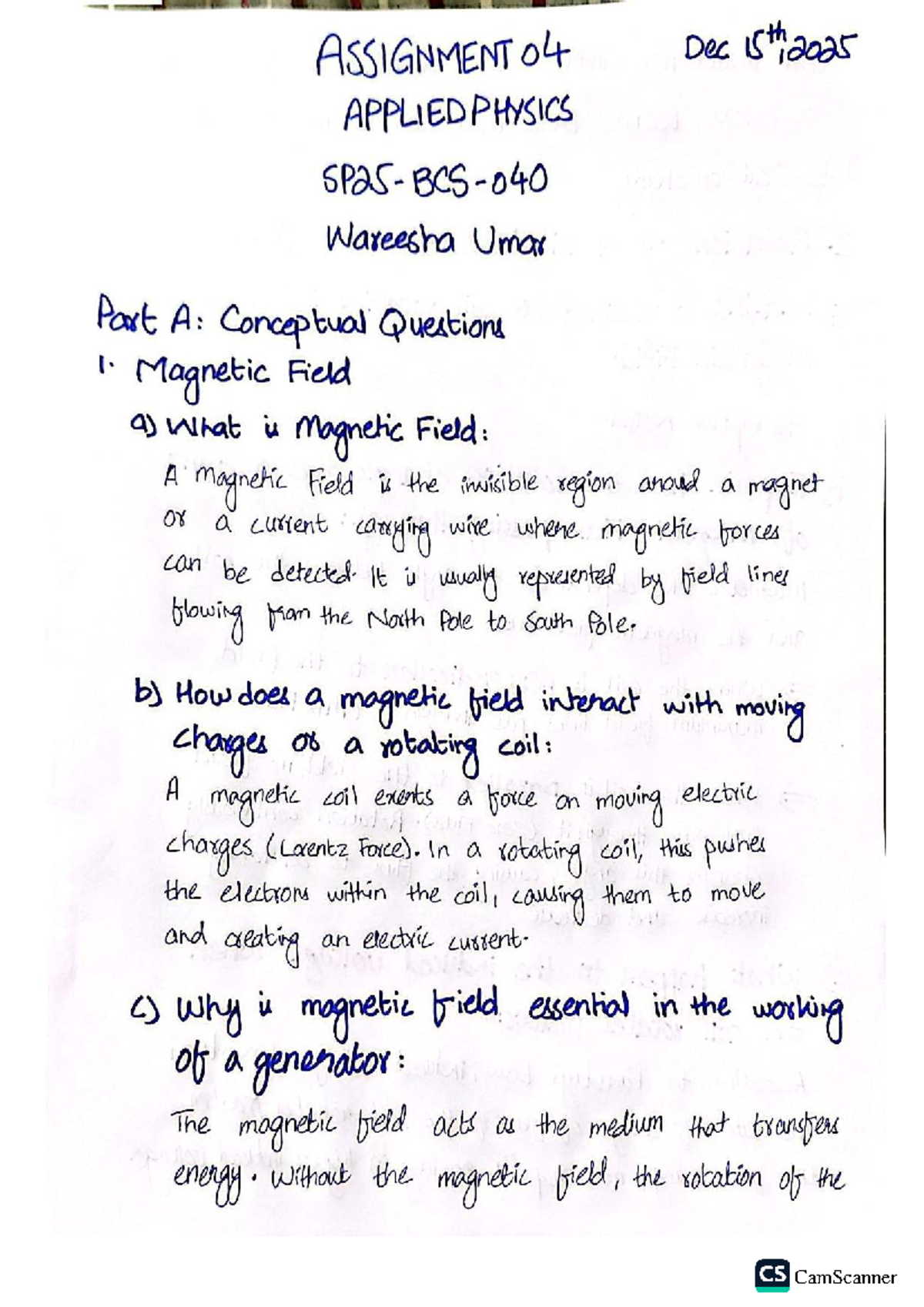 Assignment 04: Magnetic Fields and Electromagnetic Induction in APPLIED ...