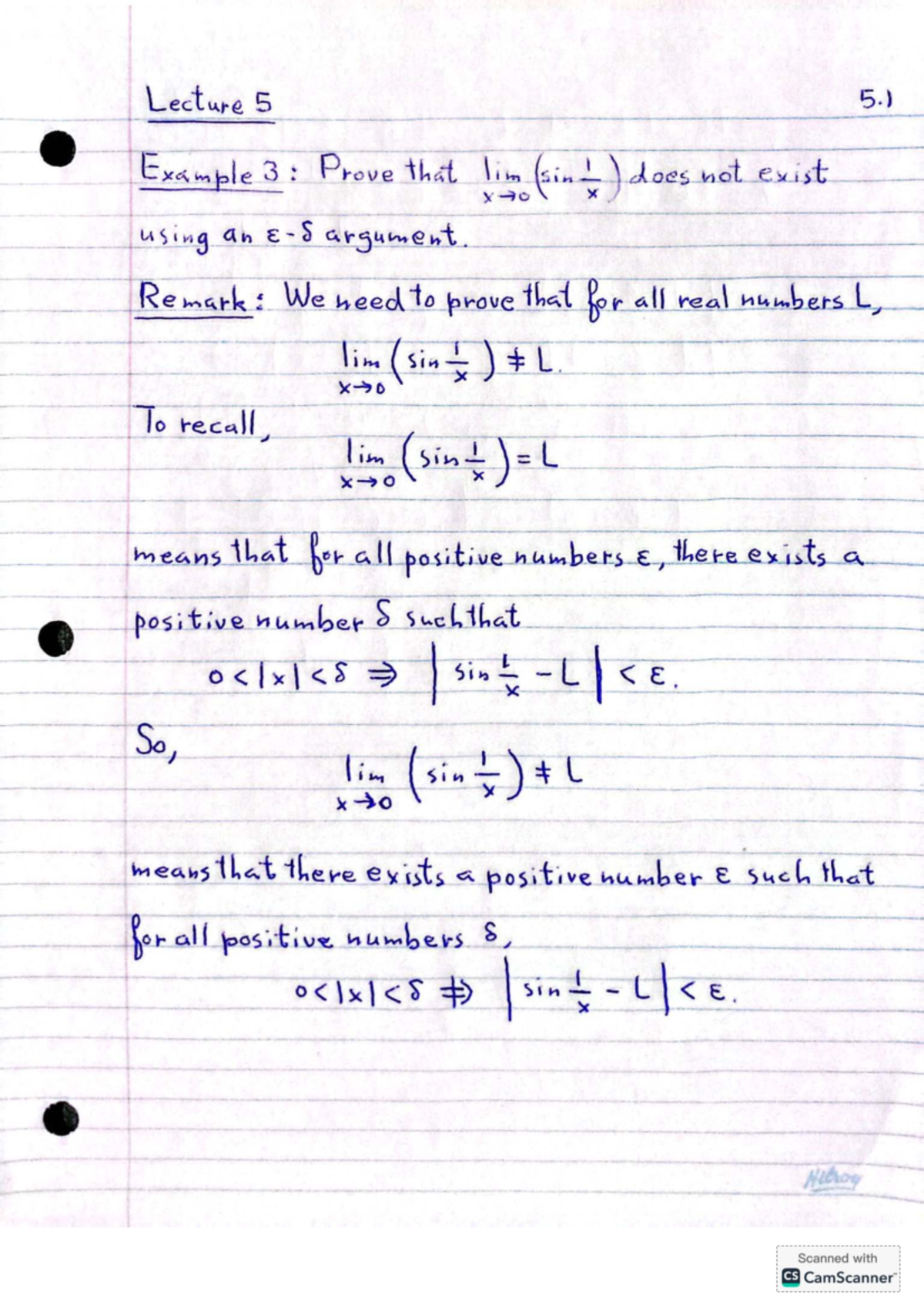 "Lecture 5: Proving Non-Existence of Limit for Course 6764" - Studocu