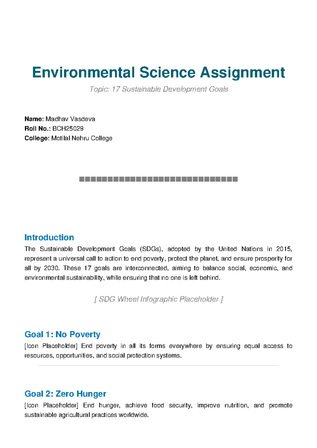 BCH25029: Environmental Science SDG Assignment Overview - Studocu