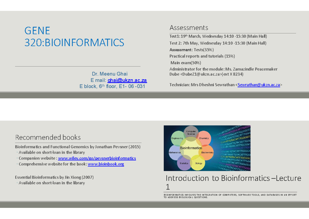 GENE 320: Bioinformatics Lectures on Genome Annotation and Assembly ...