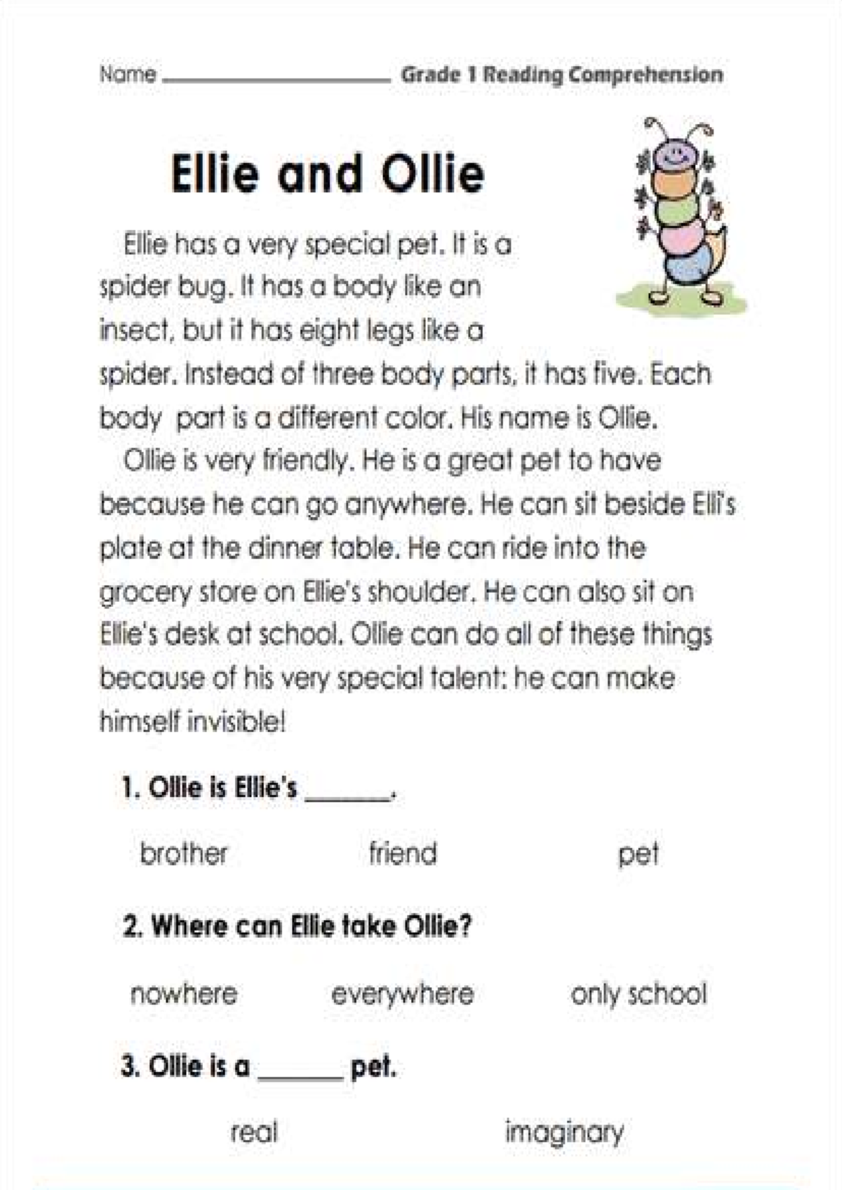 Grade 1 Reading Comprehension & Family Traits Worksheet - Studocu
