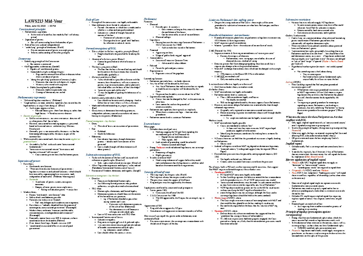 LAWS213 Mid-Year Exam Cheatsheet: Rule of Law & Constitutional ...