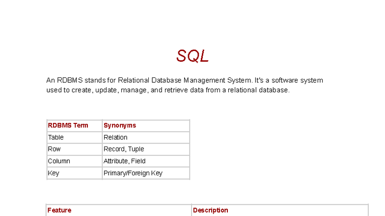 SQL - Understanding RDBMS and Key SQL Commands - Studocu