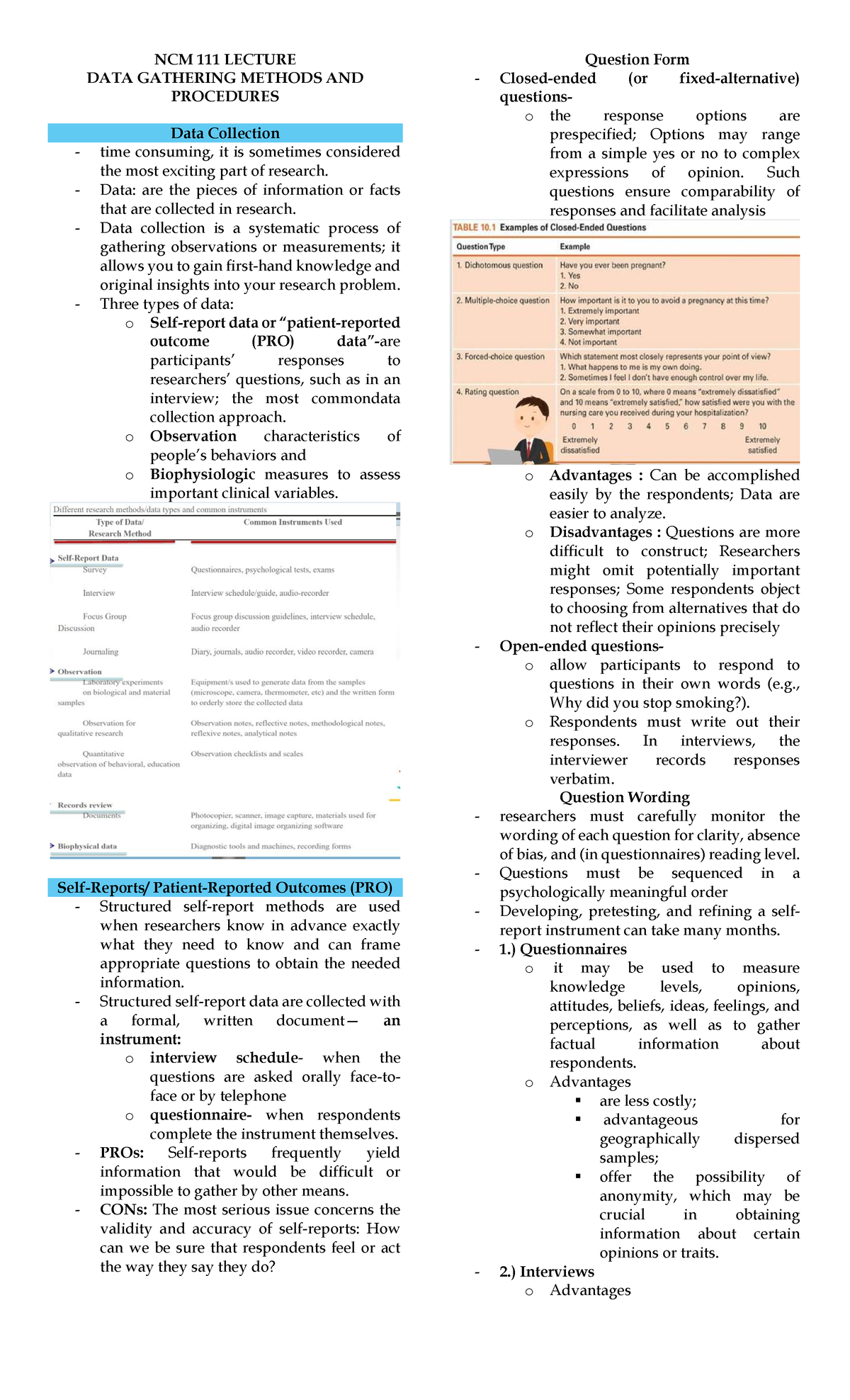 NCM LECTURE: DATA GATHERING METHODS AND PROCEDURES - Studocu