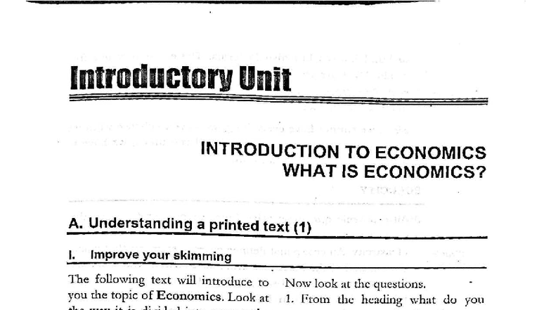 Introductory Unit: Understanding Economics and Scarcity Concepts - Studocu