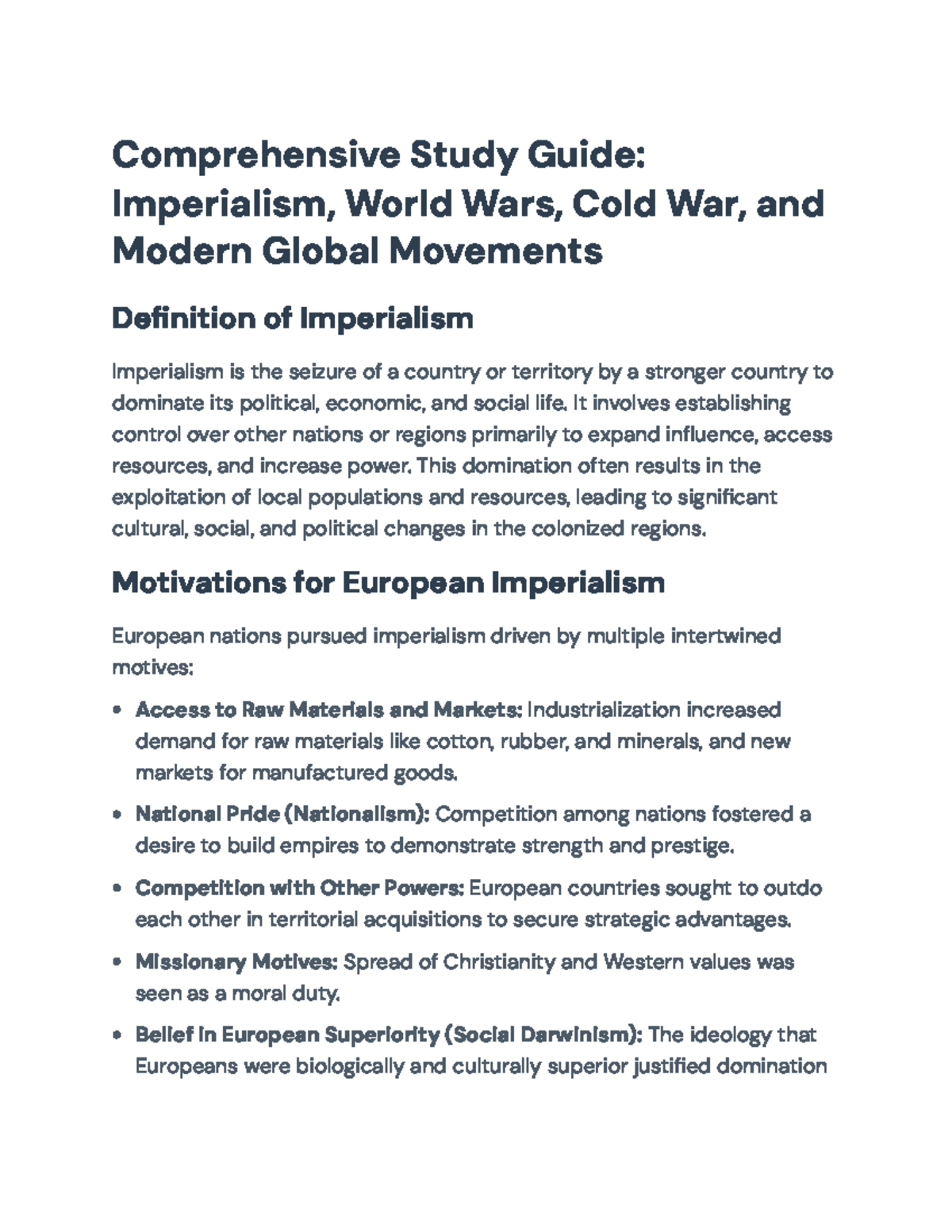 Comprehensive Study Guide: 20th Century Global Conflicts & Movements ...