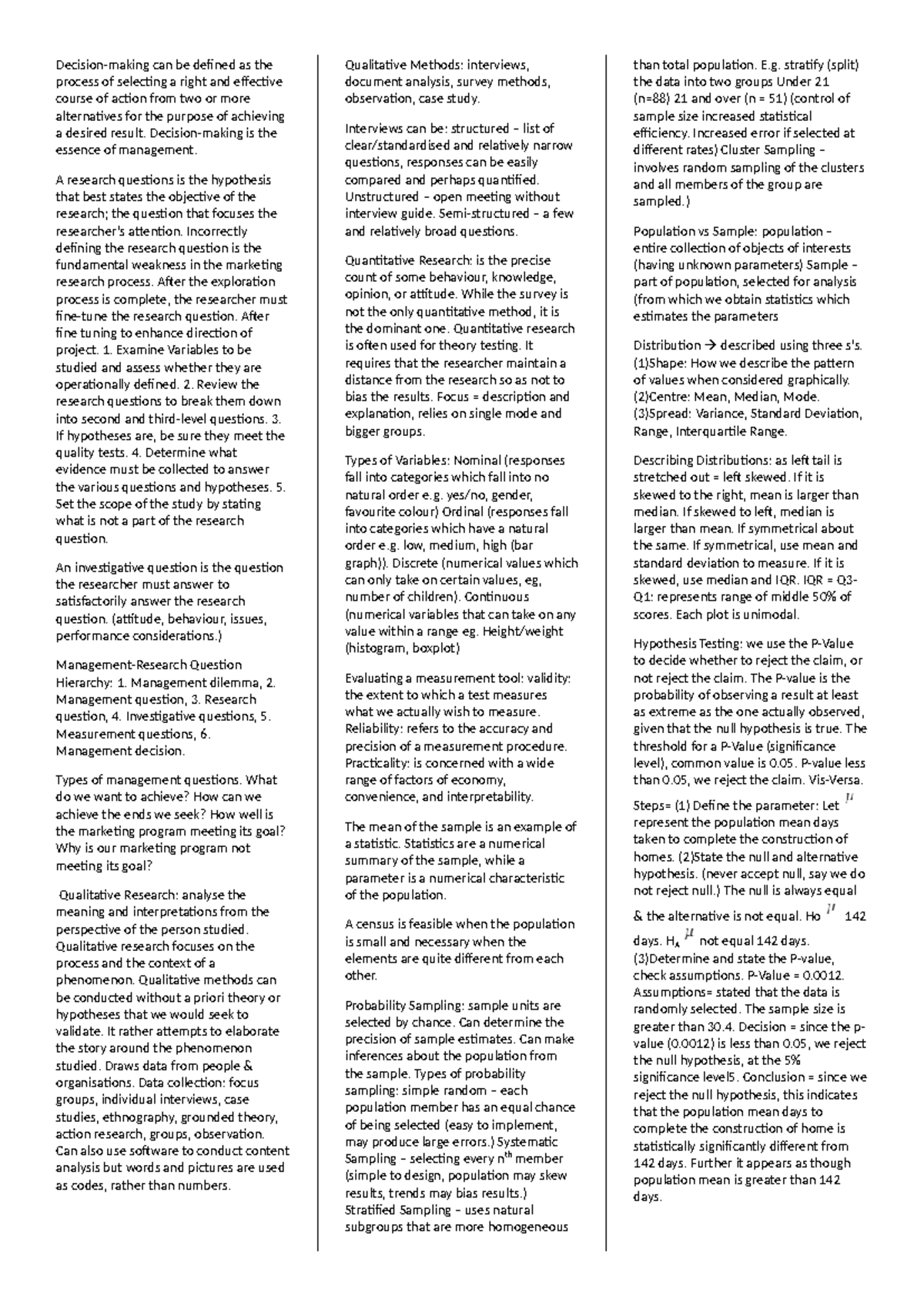 Stat Cheat Sheet Final exam - Decision-making can be defined as the ...