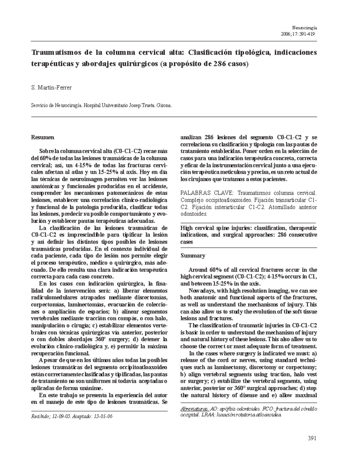 Estudio sobre lesiones traumáticas de la columna cervical alta (C0-C1 ...