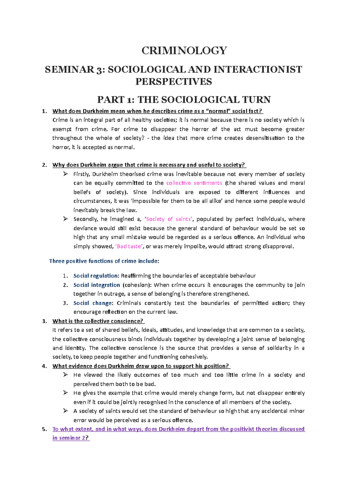 Seminar 3 Handout - CRIMINOLOGY SEMINAR 3: SOCIOLOGICAL AND ...