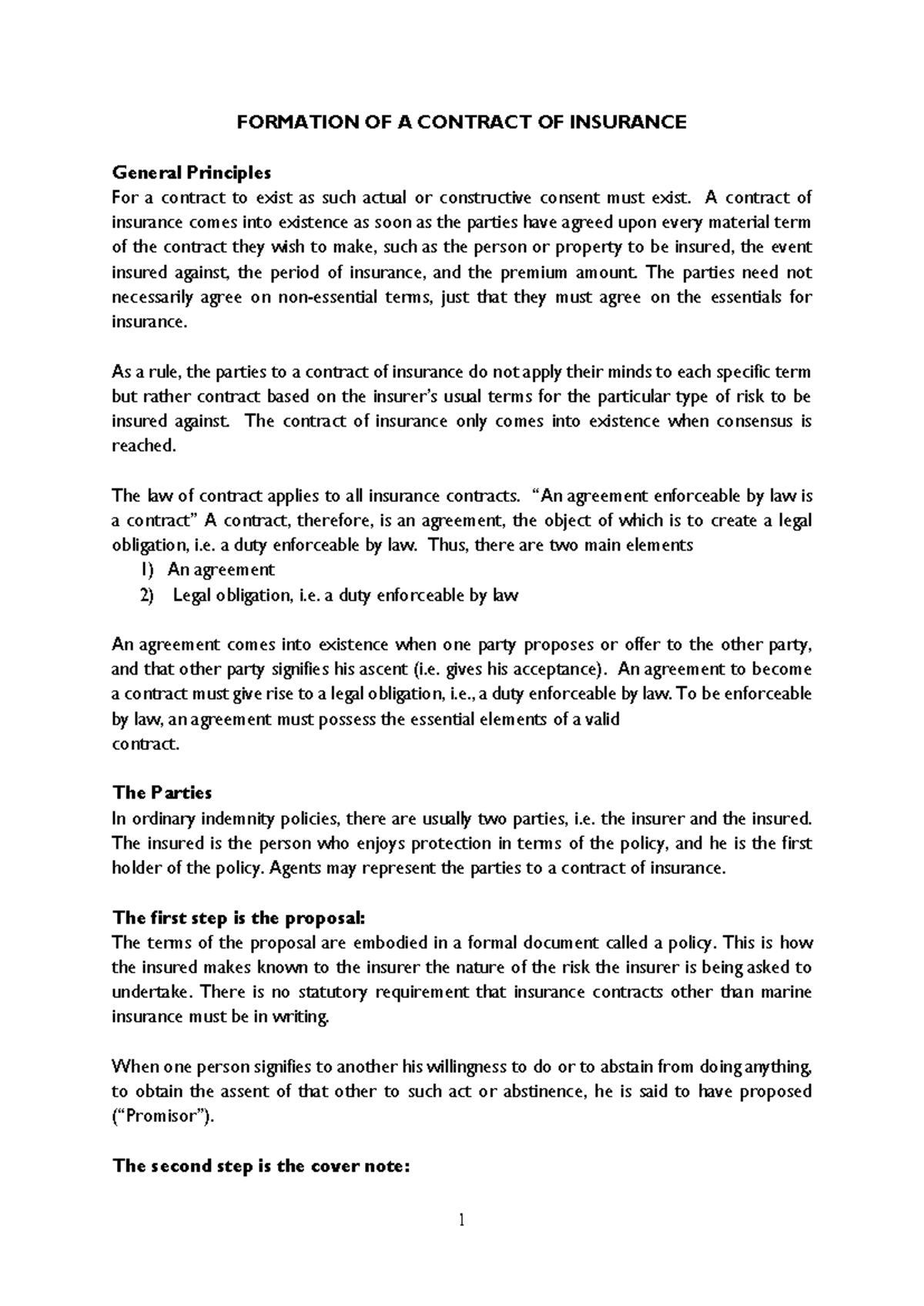Lecture 2: Understanding the Formation of Insurance Contracts - Studocu