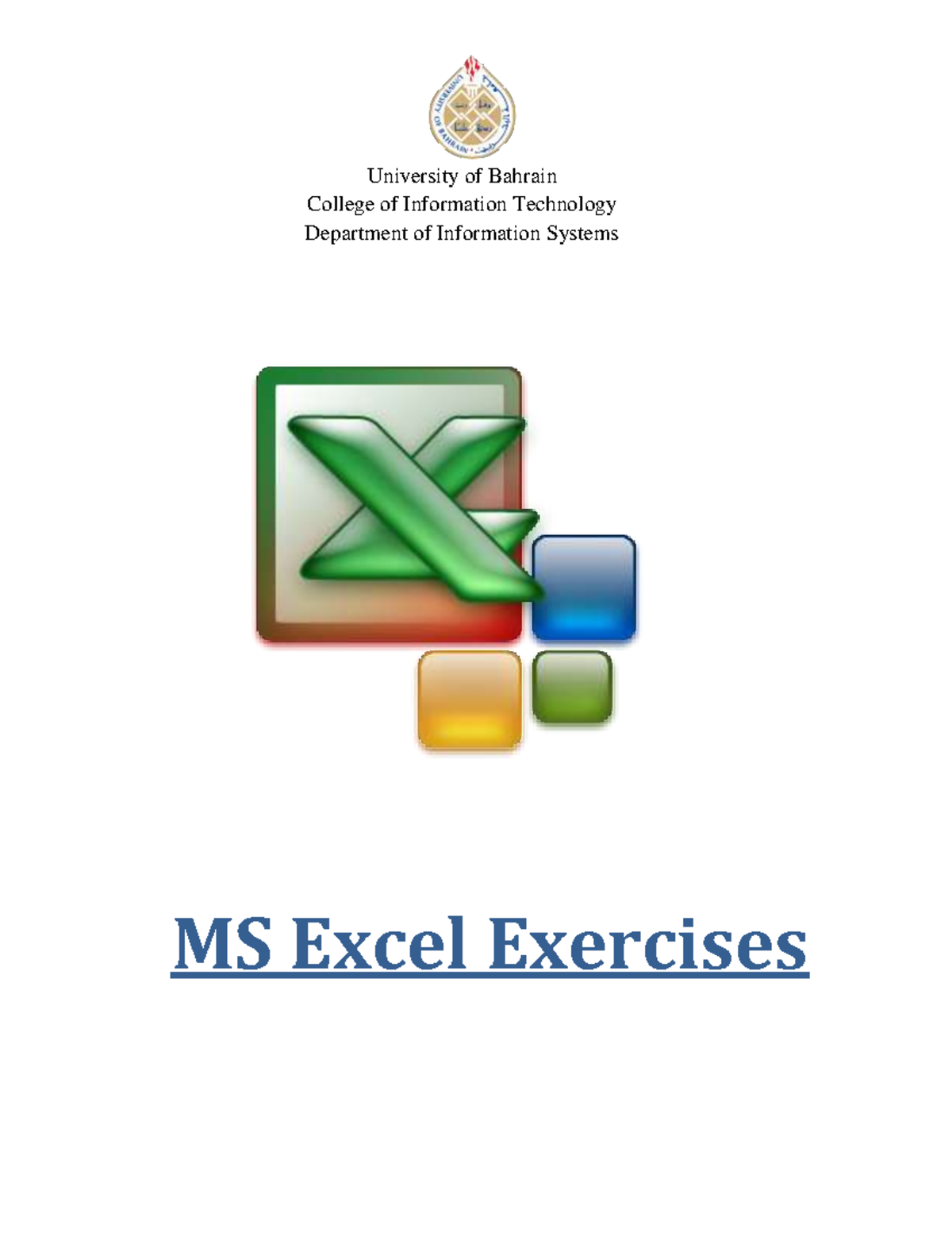 Excel exercise - computer applications - MS Excel Exercises University ...