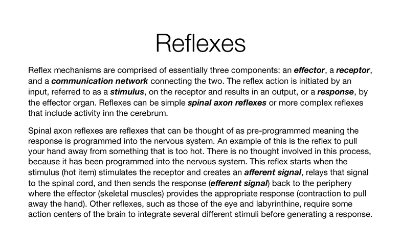 Reflexes and Reaction Times: A Study on Nervous System Responses - Studocu