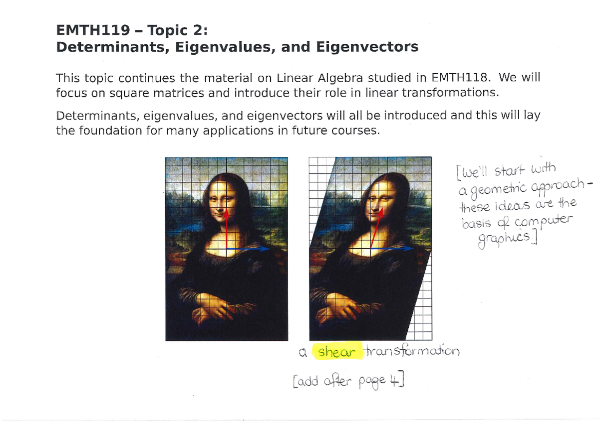 EMTH119 Week 1 Lecture Notes on Determinants and Linear Transformations ...