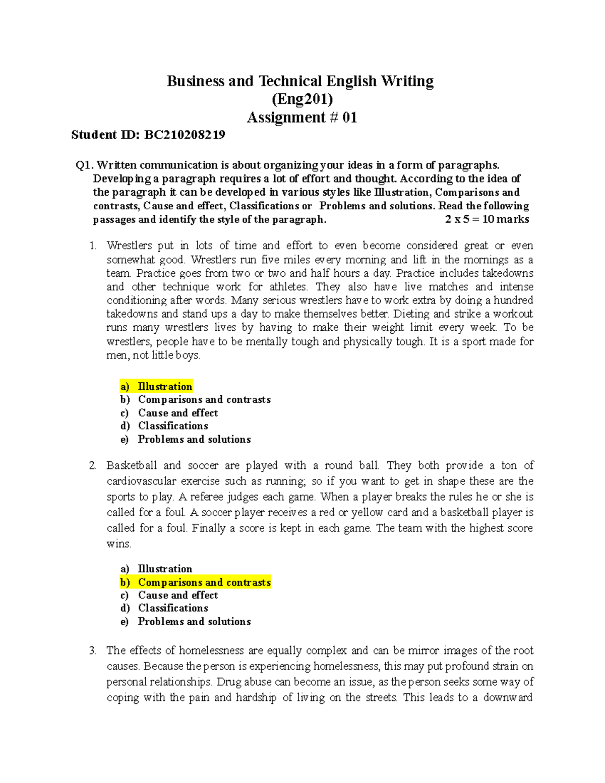 Fall 2021 ENG201 Business & Technical English Writing Assignment 1 ...