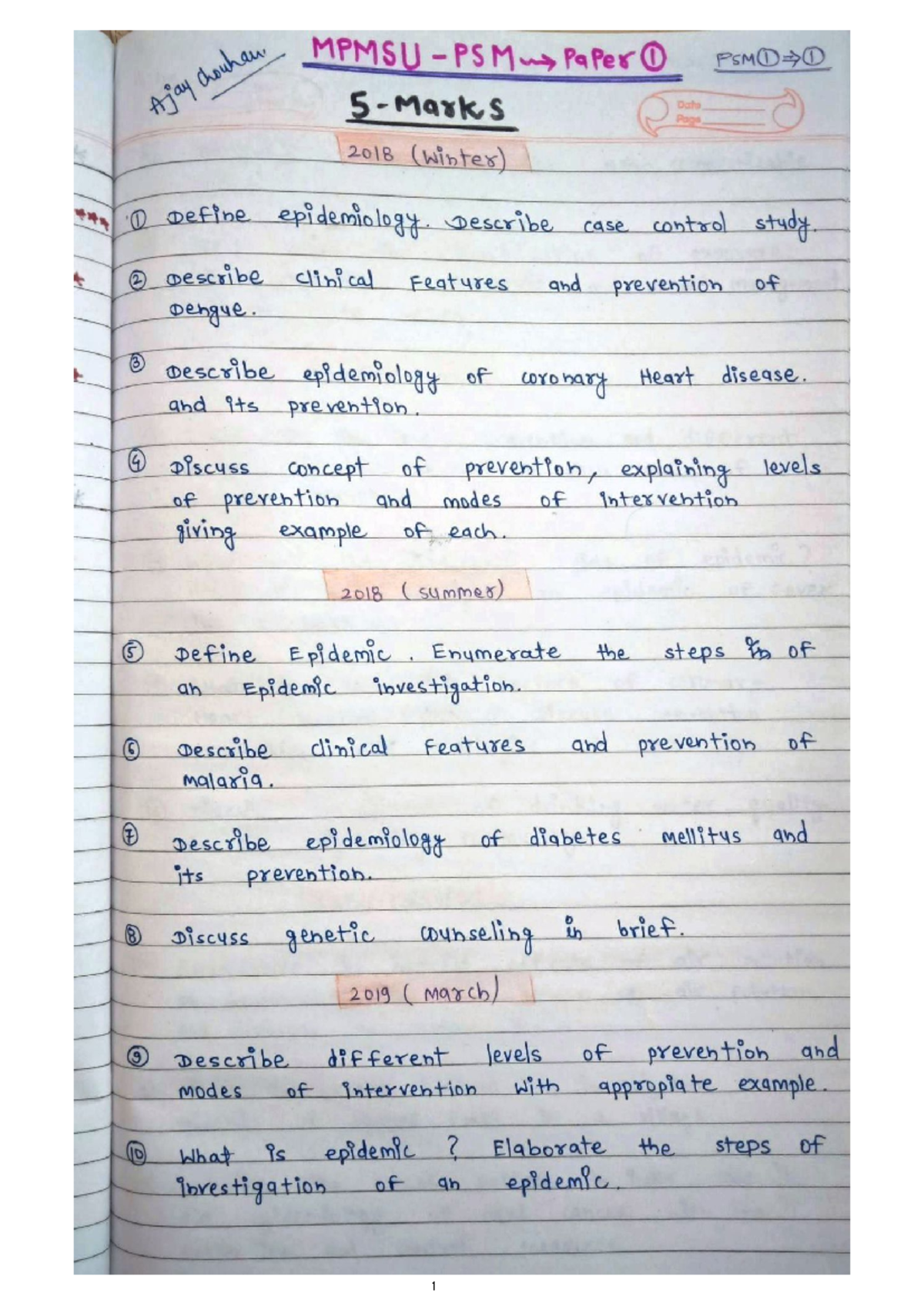 PSM MPMSU 1 - Comprehensive Study Notes on Epidemiology and Prevention ...