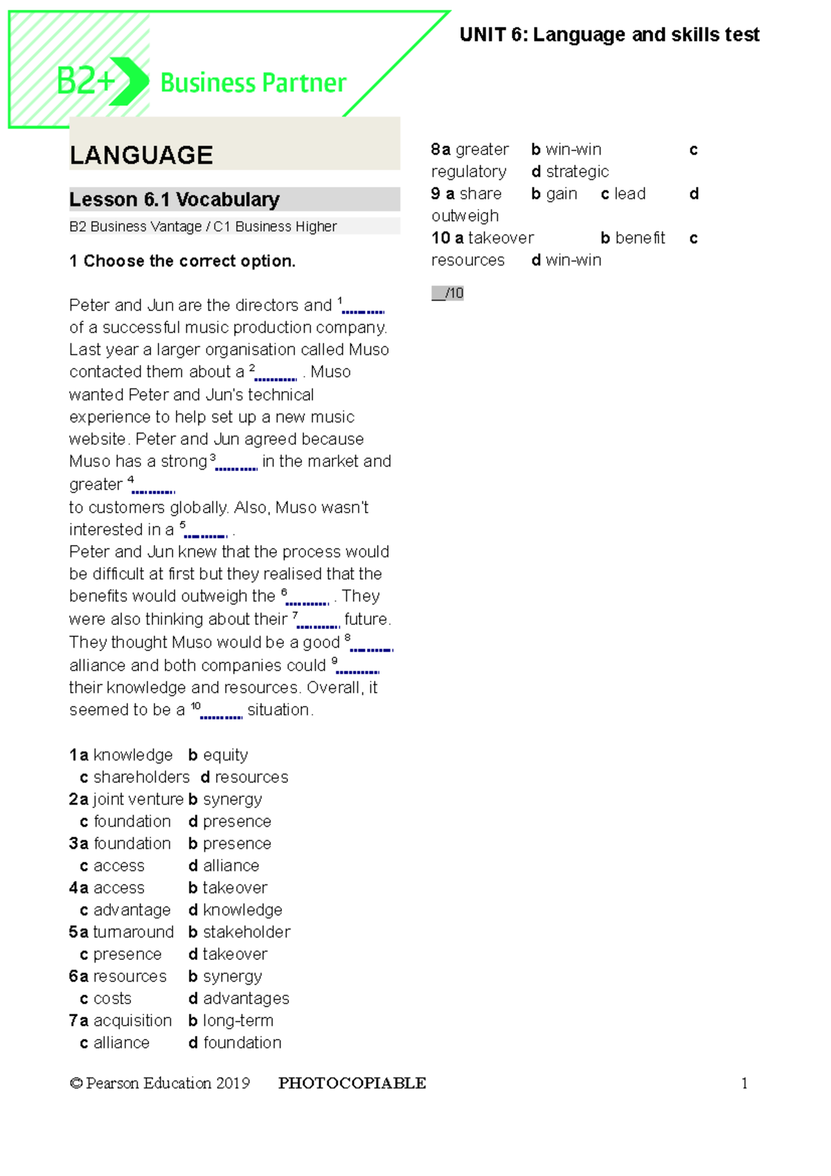 BP B2+ Tests Unit 6: Vocabulary and Grammar Exercises - Studocu