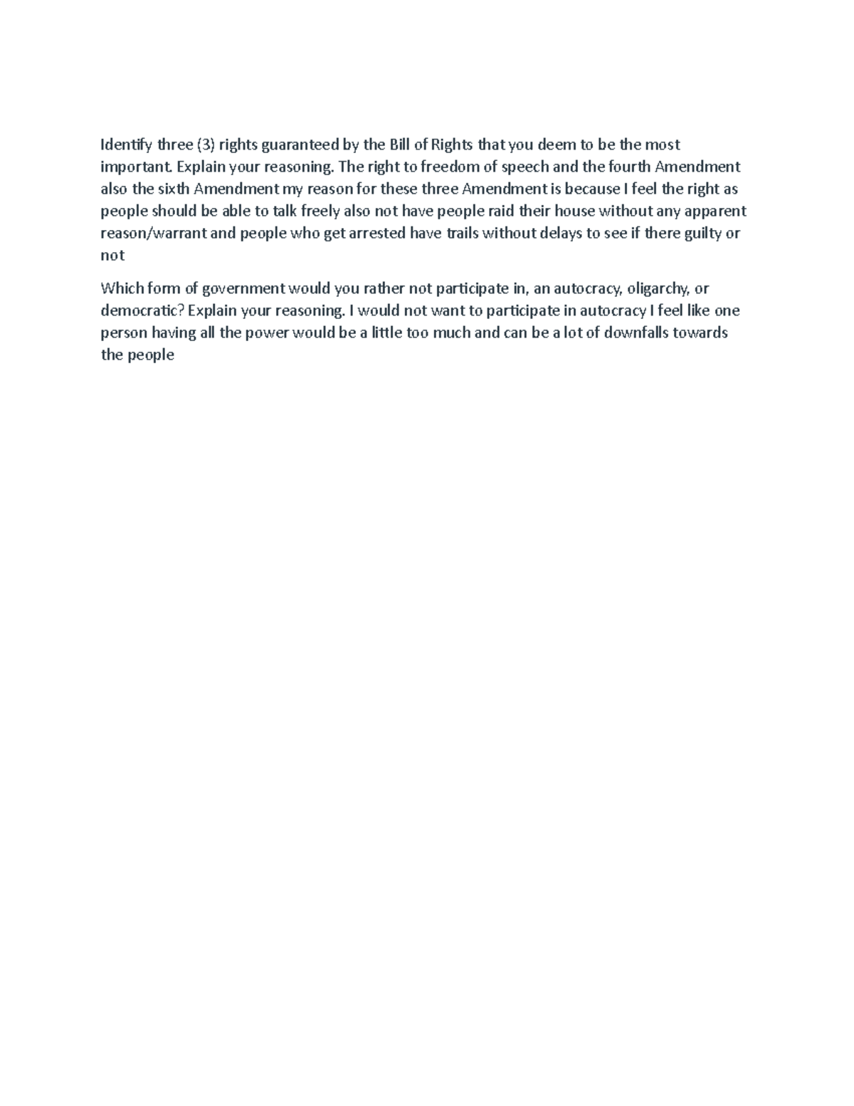 Citizenship Review DBA - Identify three (3) rights guaranteed by the ...