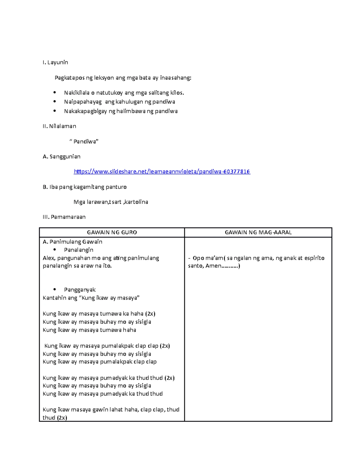 LESSON PLAN FOR ENGLISH HUMSS - Teacher: Mrs. Jennifer D. Fortu School ...