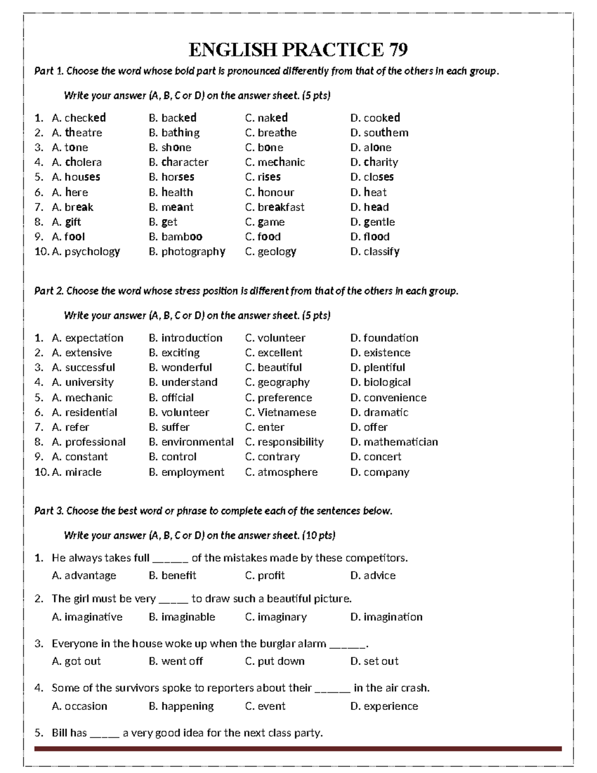 ENGLISH PRACTICE 79: Pronunciation and Stress Exercises - Studocu