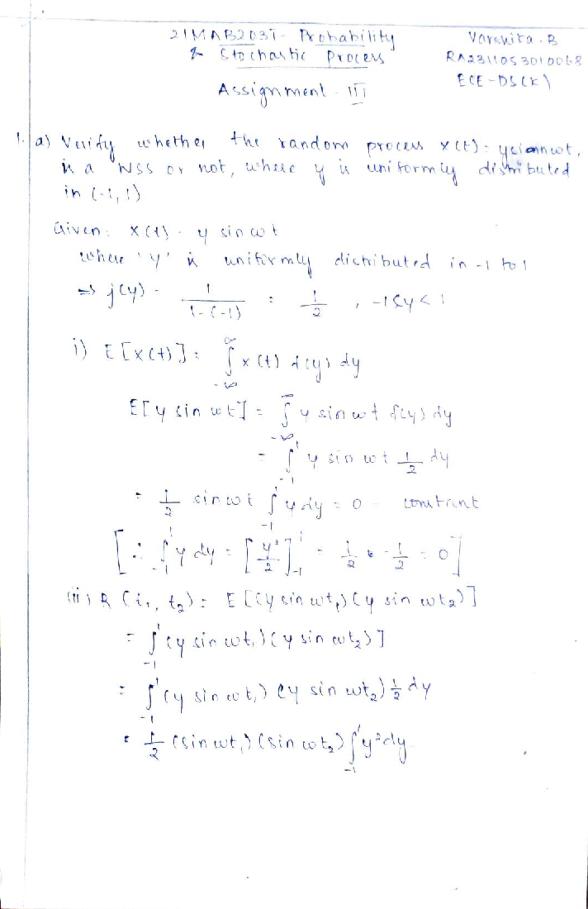 MAB2031 - Probability assignment 3 notes and solutions - Studocu