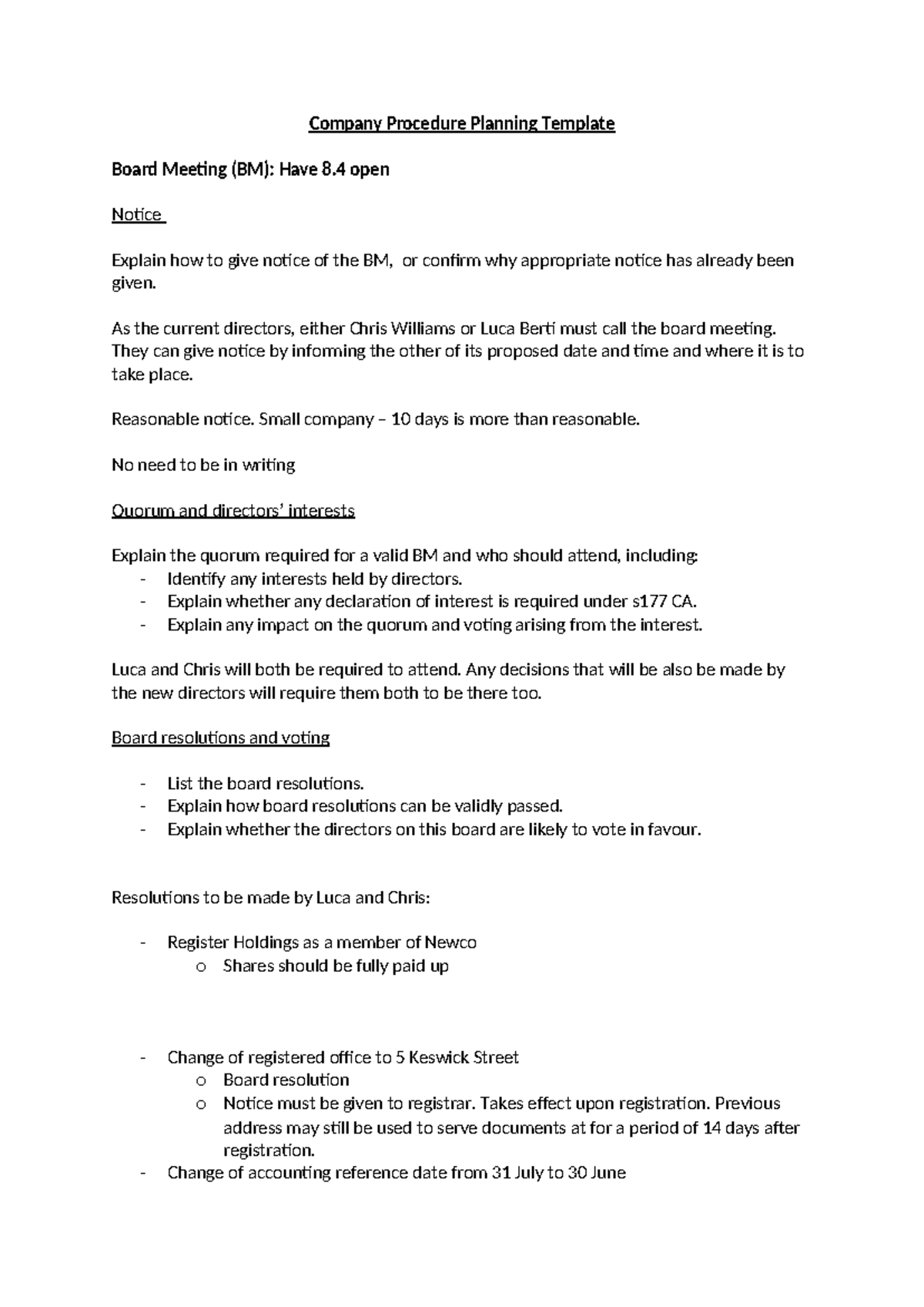 Unit 4 - Prep Task 2: Board Meeting Procedures in Business Law - Studocu