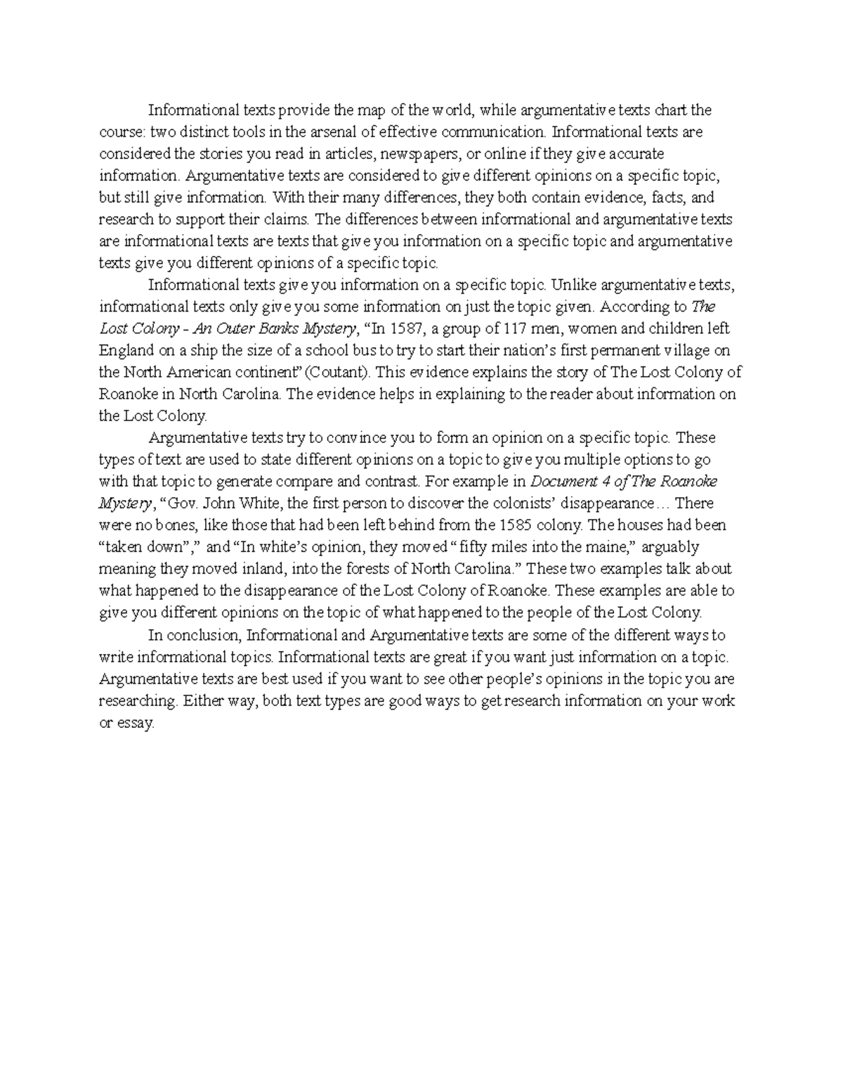 Essay #1 - Informational texts provide the map of the world, while ...