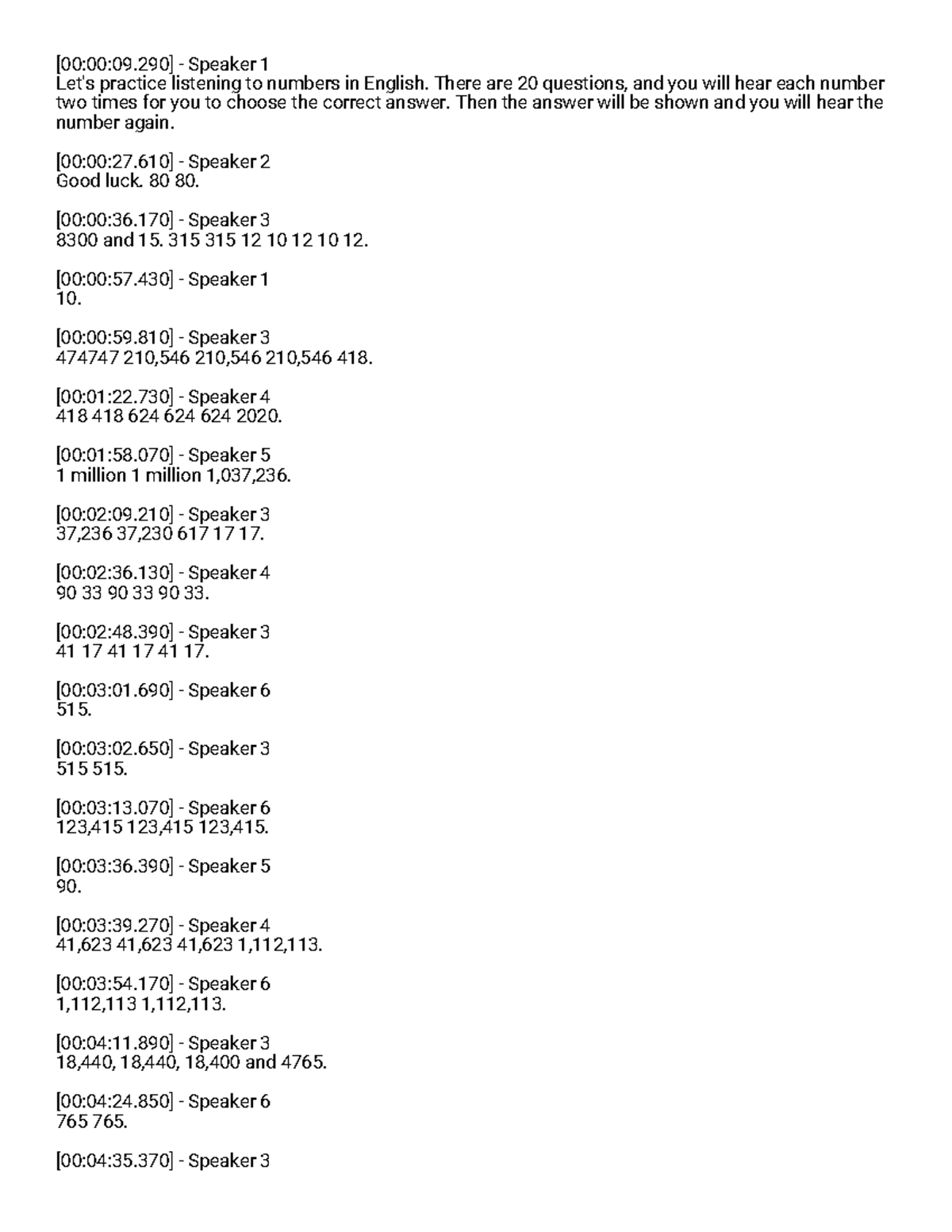 Listening Practice: Numbers in English - Audio Exercise - Studocu