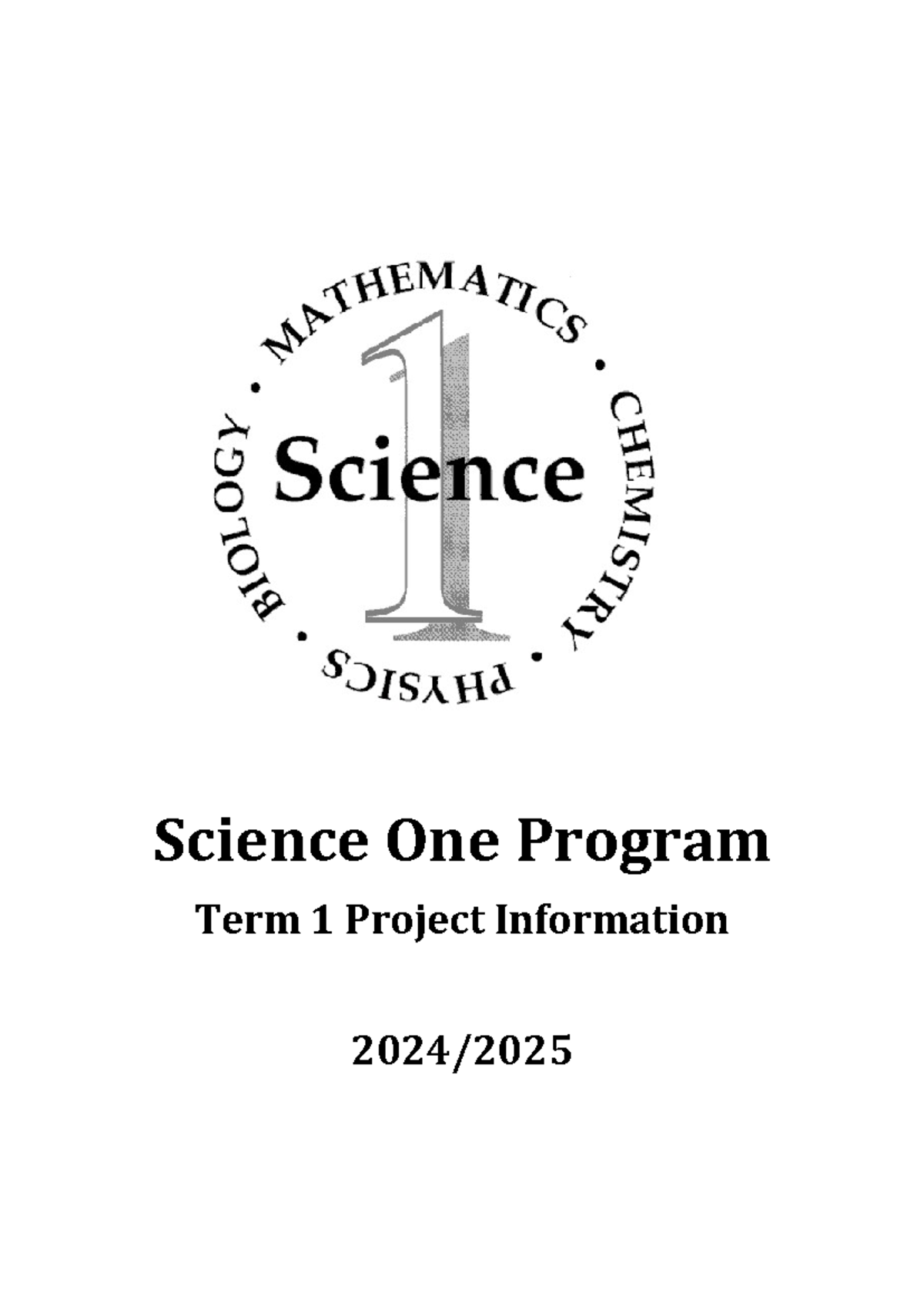 2024-2025 Term 1 Project Handbook - Science One Program Term 1 Project ...