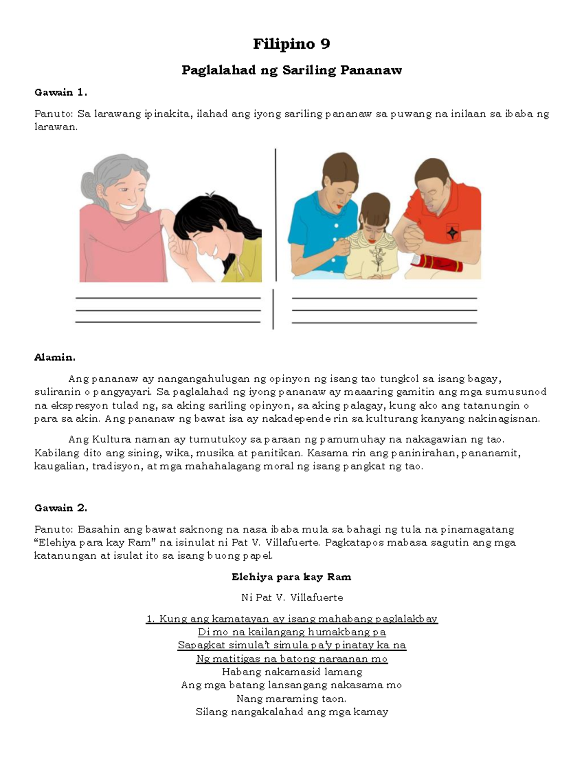 Filipino 9 Modular Week 8: Sariling Pananaw at Tula ni Pat V ...