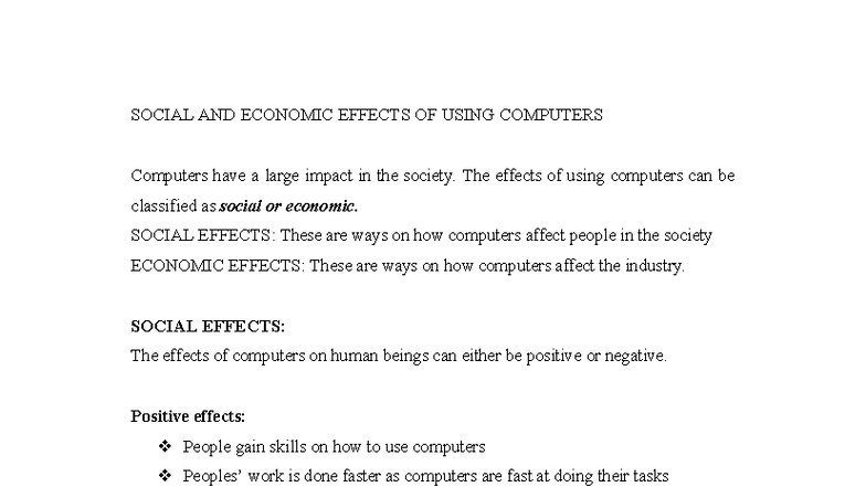 Topic 13 - Social & Economic Effects of Computer Use 2013 - Studocu