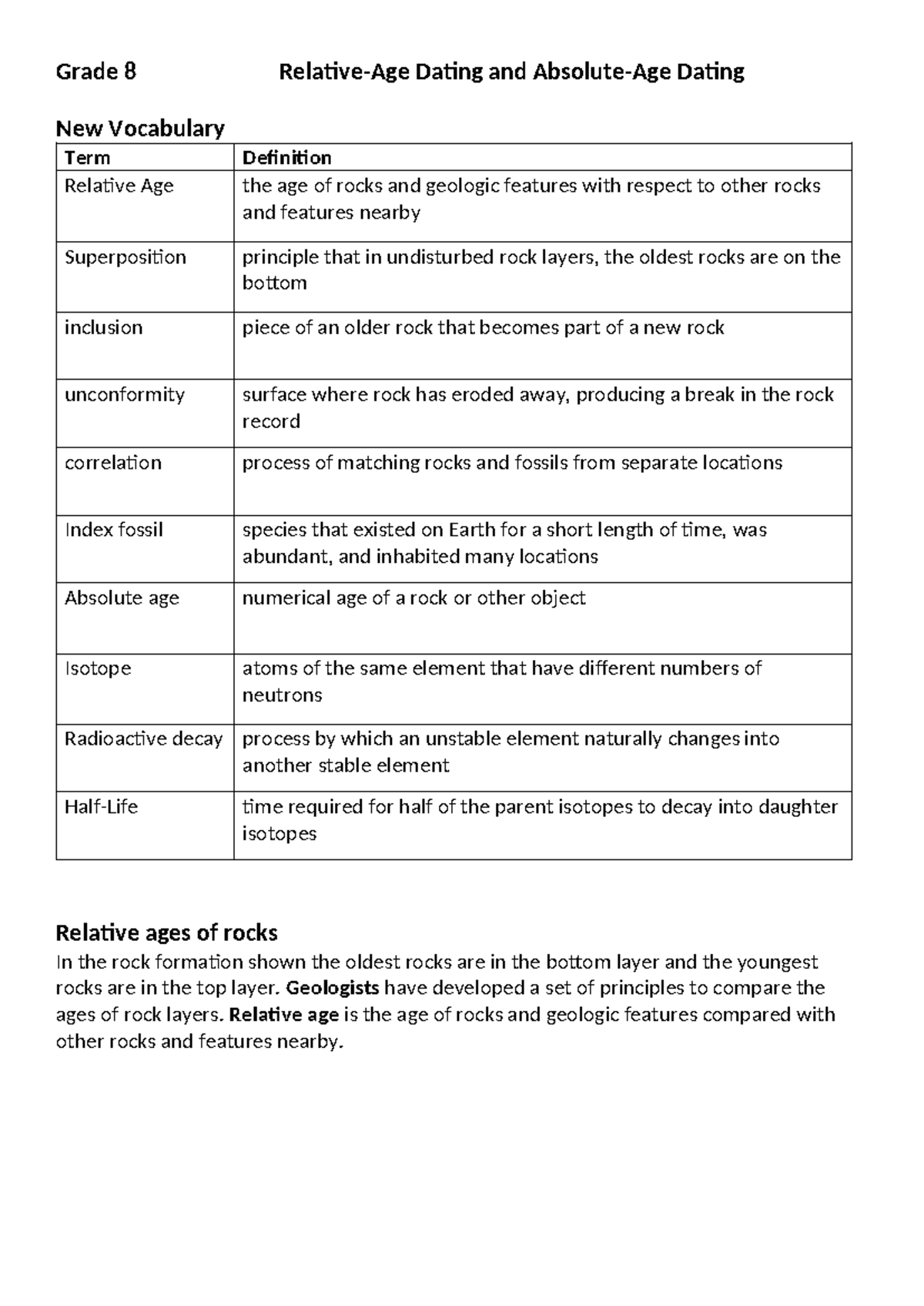 Grade 8 Relative and Absolute Age Dating Concepts - Studocu