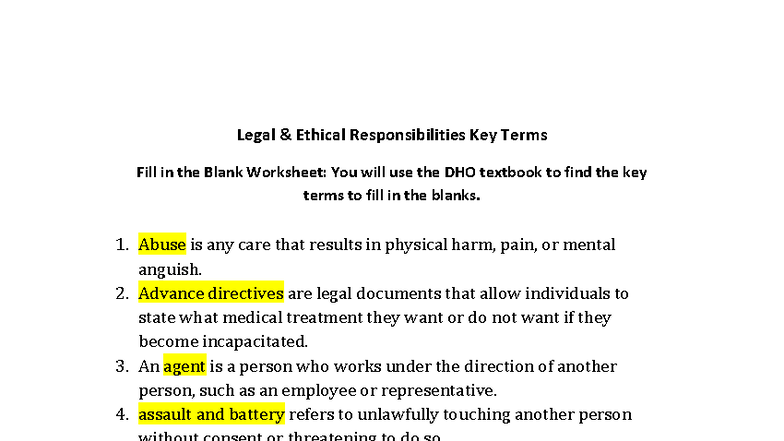 Legal Ethical Responsibilities: Chapter 5 Key Terms Worksheet - Studocu