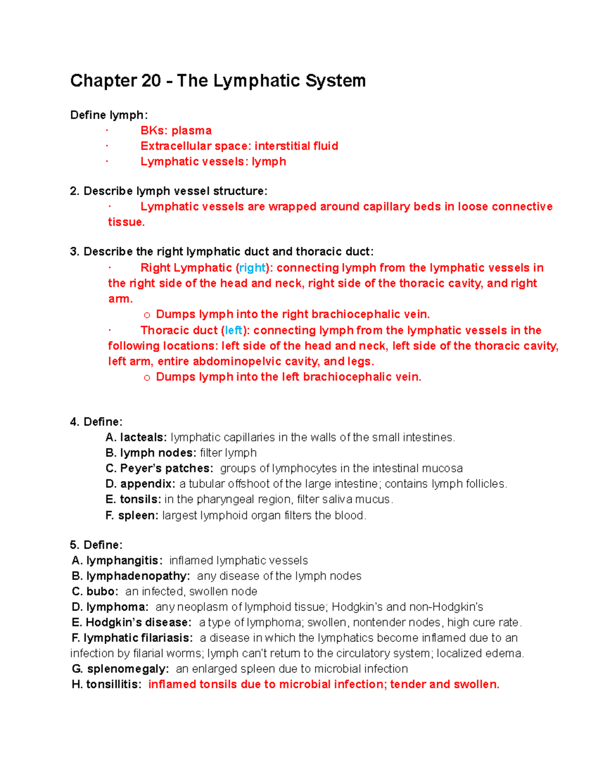 Chapter 20 Study Notes - The Lymphatic System Overview - Studocu