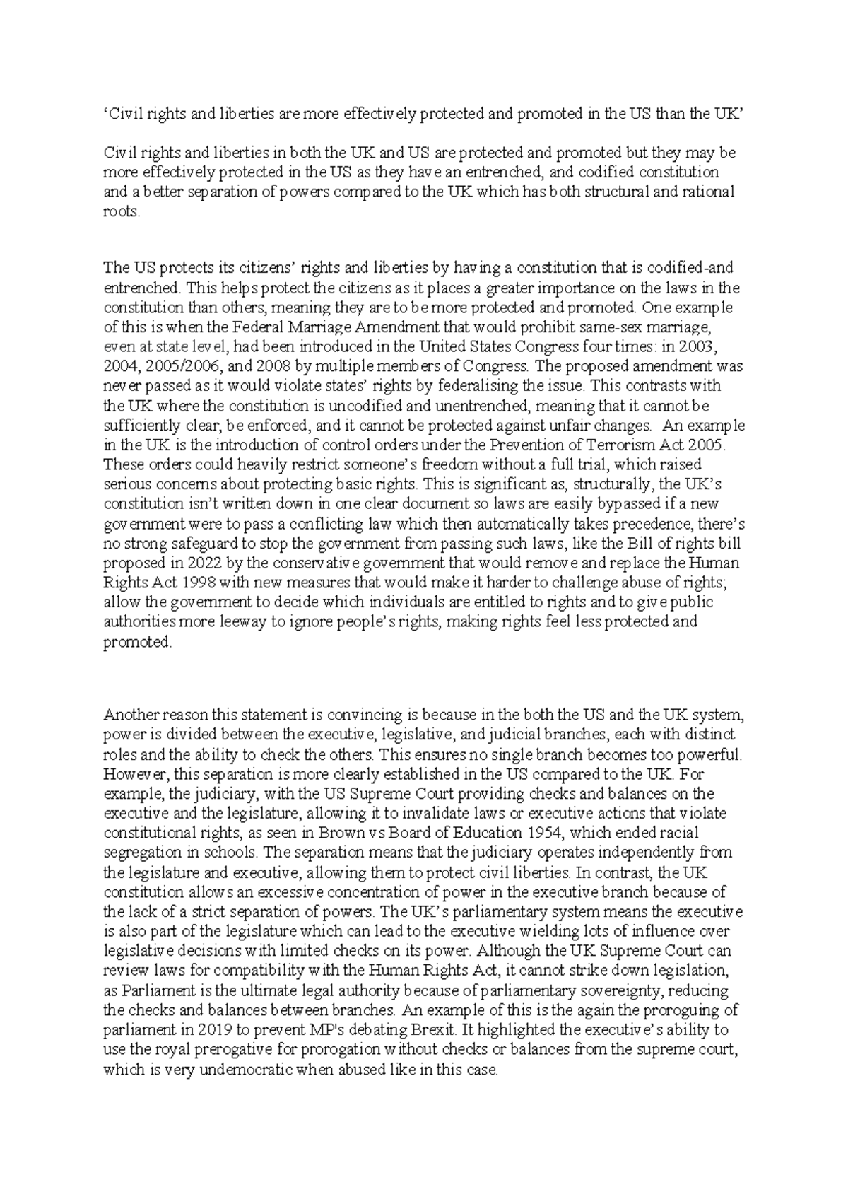 Comparing Civil Rights & Liberties in the US and UK: A 25 Mark Essay ...