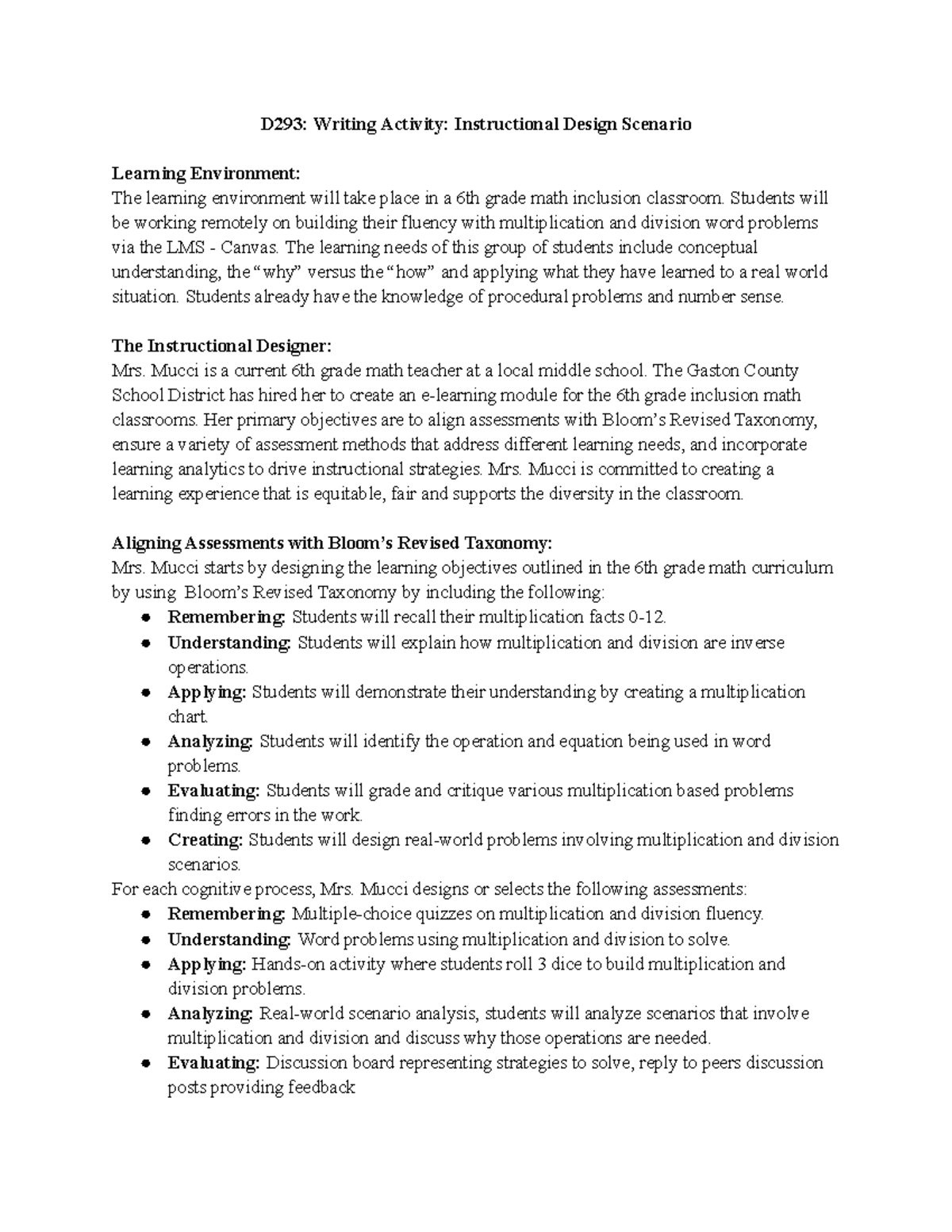 D293: Instructional Design Scenario for 6th Grade Math Inclusion - Studocu